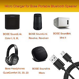 YEHUIM Micro USB Cable Charger Compatible with SoundLink Revolve/Revolve Plus, Bose SoundLink Color I II III/Mini II Portable Speaker, QuietComfort 35 30 Headphone Charging Cord