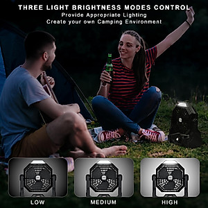 ESENY Camping Fan with LED Lantern, Battery Powered Fan 10900mAh,Portable Fan Rechargeable Outdoor Tent Fan,Stepless Speed and Quiet, Battery Operated Fan for Tent,Picnic, Barbecue, Travel (Black)