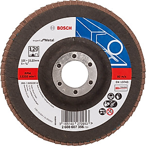 Bosch Professional 2608607356 Expert for Metal Flap disc for Angle Grinders, Straight version-125 Diameter, 22 mm bore diameter-120 grit, Black/Brown
