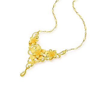 CHOW SANG SANG Chinese Wedding Collection 999.9 24K Solid Gold Price-by-Weight 24.7g Gold Floral Blooming Necklace for Women and Wedding Occasions 90418N | 18.5", (47 CM)