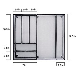 HANGYALI Expandable Cutlery Tray Mesh Flatware Metal Non-Slip 6 Compartments Kitchen Drawer Utensil Organizer (Black)