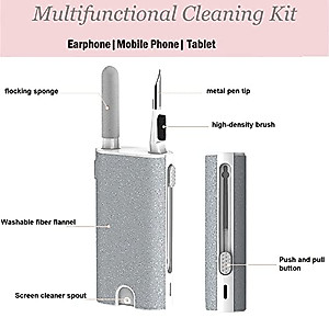 Esteguen Multi-Function Airpod Cleaner Kit- Laptop Phone Screen Cleaner Bluetooth Earphones Cleaning Tools for Airpods Pro Earbuds Cleaning Kit for Tablets Cell Phone Screen White