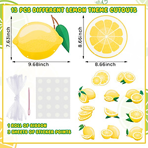 Teenyyou 3 Pcs Lemon Party Decorations Lemon Party Hanging Banner Door Decoration Lemonade Sign Large Lemon Cutout Citrus Decor for Birthday Party Lemon Summer Bridal Shower Supplies