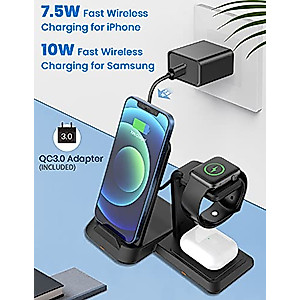 JoyGeek Wireless Charging Station, 3 in 1 Wireless Charger for Apple Devices, Wireless Charger Stand for iPhone 14/13/13 Pro/12/12 Pro/11 Series/XS Max/XR/XS/X, iWatch 7/6/5/4/3/2/SE, Airpods Pro/2