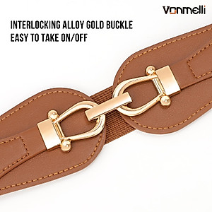 VONMELLI Wide Elastic Belts for Women Stretch Ladies Waist Belt Fashion Gold Buckle, Vintage Thick Brown Womens Belts for Dress, S