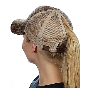 C.C Ponycap Messy High Bun Ponytail Adjustable Glitter Mesh Trucker Baseball Cap, Smoky Topaz