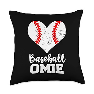Baseball Omie January Funny Baseball Heart Grandma Omie Throw Pillow, 18x18, Multicolor
