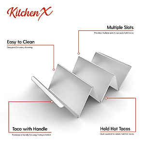 Metal Taco Holders Set of 4 - Heavy-Duty Taco Stands hold 3 Tacos - Use as a Taco Rack to fill Tacos with Ease - Safe for Dishwasher, Oven, and Grill - Taco Shell holder Size: 8" x 4" x 2"