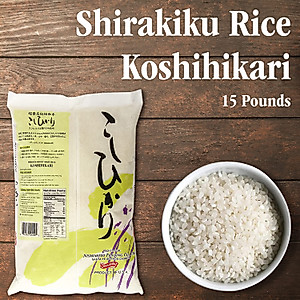 Shirakiku Dried Grains & Rice - Japanese Short Grain White Koshihikari Rice - Uncooked Premium Quality Low Carb Sweet Sticky Sushi Rice, 15 Pounds bag