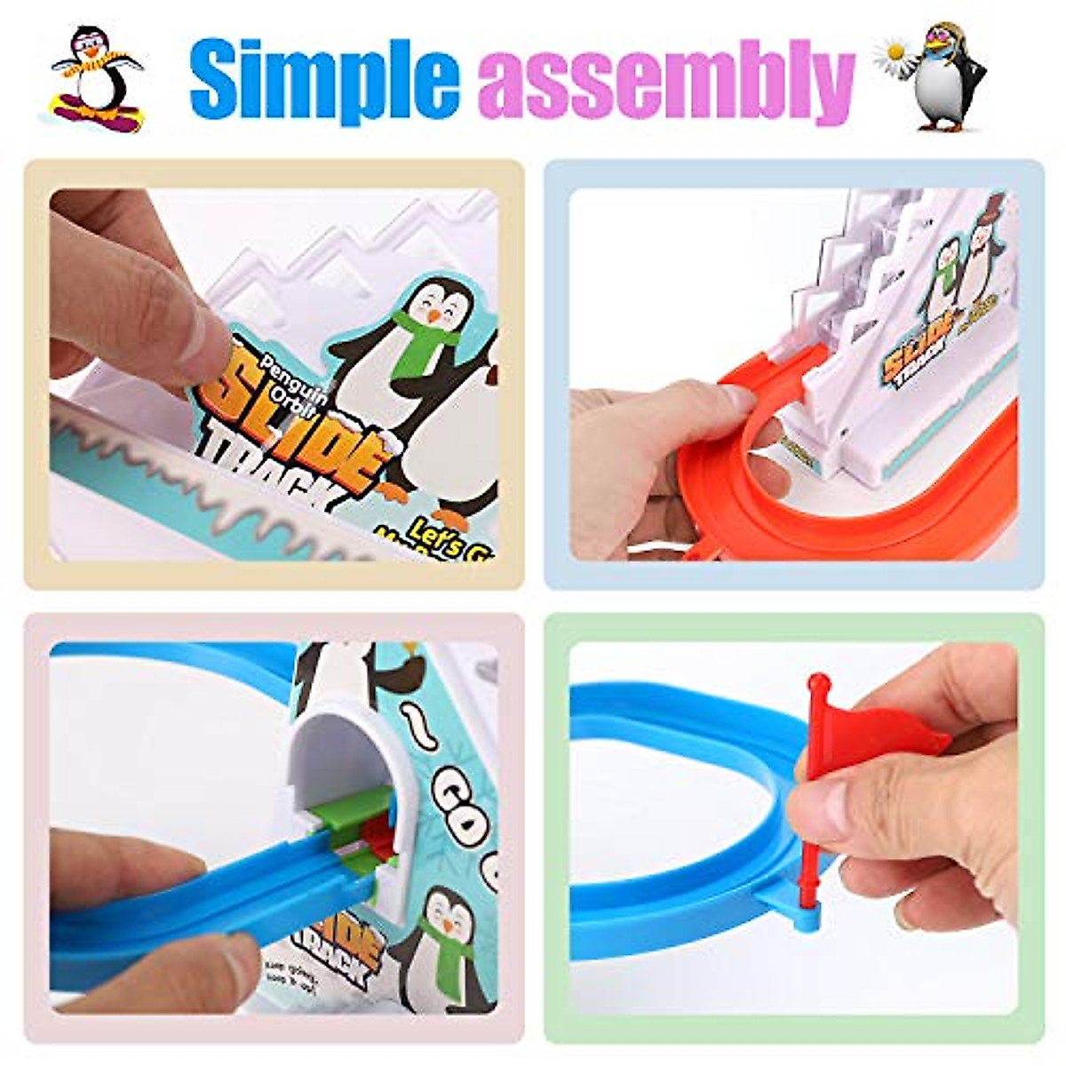 Liberty Imports Musical Penguin Orbit Chasing Race Track Game Set - Playful Roller Coaster Playset with LED Flashing Lights and Music On/Off Button for Toddlers and Kids