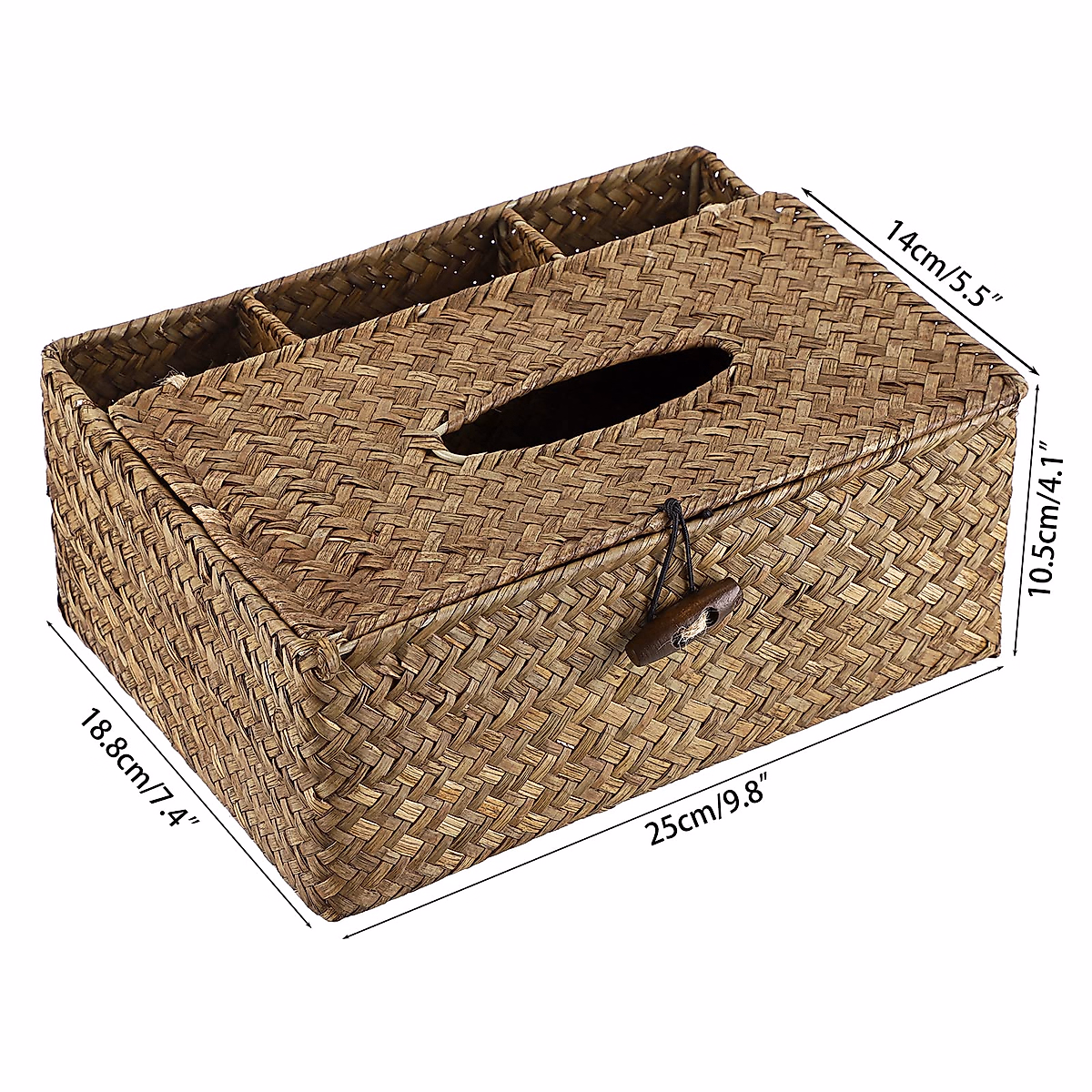 Sumnacon Seagrass Rectangular Tissue Box Cover - Multifunctional Tissue Holder with Stationery Remote Control Box, Decorative Tissue Pen Remote Organizer for Desktop Livingroom Home Office, Caramel