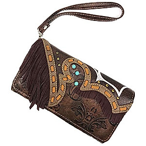 Zelris Women Tote Handbag Wallet Set Turquoise Concho Suede Fringe Two Tone Cowgirl Concealed Carry Purse (Western Brown)