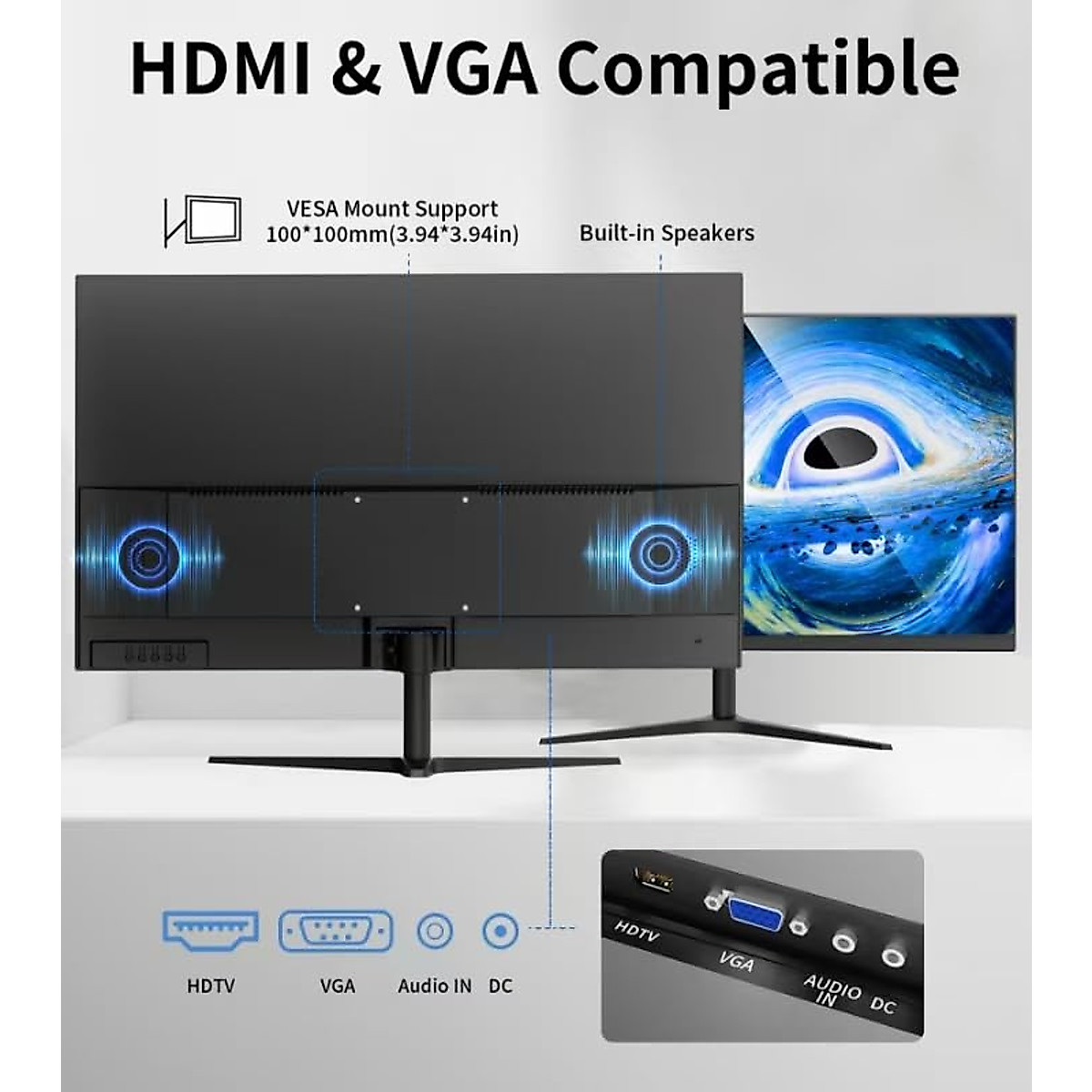 GreBear 27-inch Computer Monitor IPS Panel PC Monitors FHD 1080p 75Hz LED Display Home Office Desktop Screen, HDMI, VGA, Flicker-Free, Flicker Free, Blue Light Filter, 100x100 mm VESA Mountable