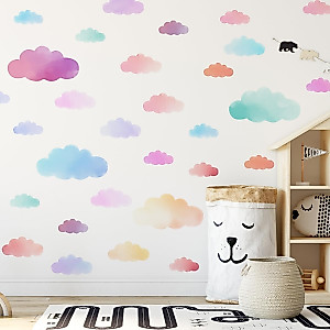 Clouds Wall Decals Colorful Clouds Wall Stickers Removable Clouds Wall Stickers Decor for Baby Nursery Playroom Bedroom Classroom Kindergarten Wall Decor