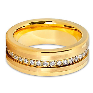 Yellow Gold Tungsten Wedding Band - 8mm - Yellow Gold Ring - Tungsten Ring (12.5)