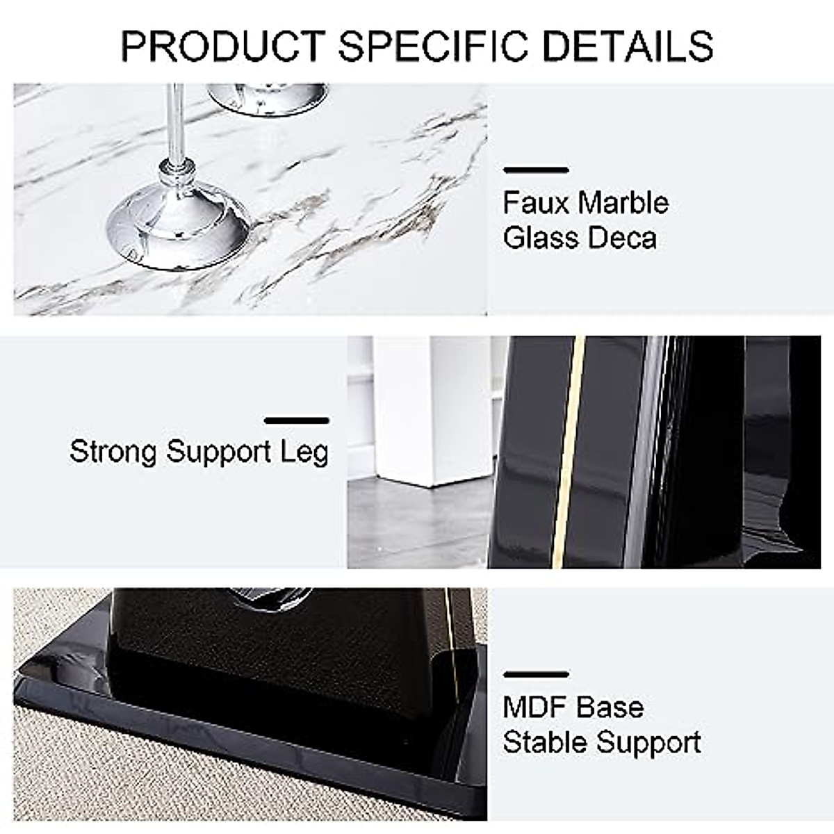 Luxurious Dining Table Set for 4, 63'' White Imitation Marble Tabletop with MDF U-Shaped Legs, Rectangle Glass Kitchen Table with 4 pcs White Leather Dining Chairs for Home Living Room