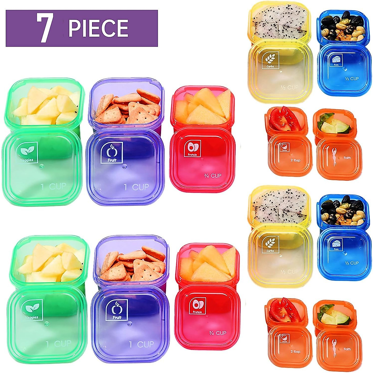 7Pcs Portion Control Container Kit,21 Day Fix Containers And Food Plan,Multi Color Coded Containers,Meal Prep System Storage Containers,BPA Free Weight Loss Food Containers For Double Diet Plan