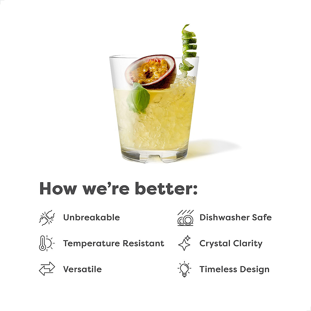 TOSSWARE RESERVE 12oz Stacking Double Old Fashioned, SET OF 4, Premium Quality, Tritan Dishwasher Safe & Heat Resistant Unbreakable Plastic Old Fashioned Glasses, Clear