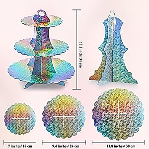 2 Pieces 3-Tier Round Cupcake Stand Rainbow Cardboard Cupcake Stands with 10 Pieces Cupcake Wrappers Dessert Tower Pastry Display Stand Set for Baby Shower Wedding Birthday Party