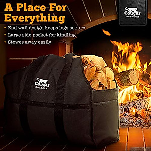 Cougar Outdoor Firewood Carrier Log Holder – Waterproof Firewood bags, Extra Large Capacity, Heavy Duty Canvas, Wood Carrier for Firewood, Camping, Wood Fire Stove and Fireplace, Best Bag for Him