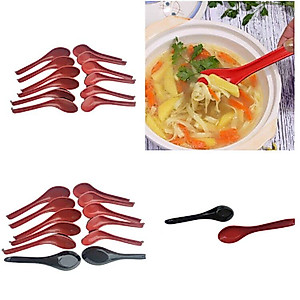 Plastic Large Soup Spoons with Long Handle, Red and Black Wonton Rice Spoons for Noodles Chinese Won Ton (12 Pack)