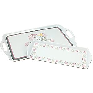 Reston Lloyd Set of 2, Pink Trio Corelle Coordinates Rectangular and Tidbit Serving Tray Set