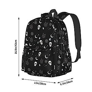 Black Gothic Skull Moon Cat Backpack Casual Sports Bookbag Unisex Travel Laptop Backpacks