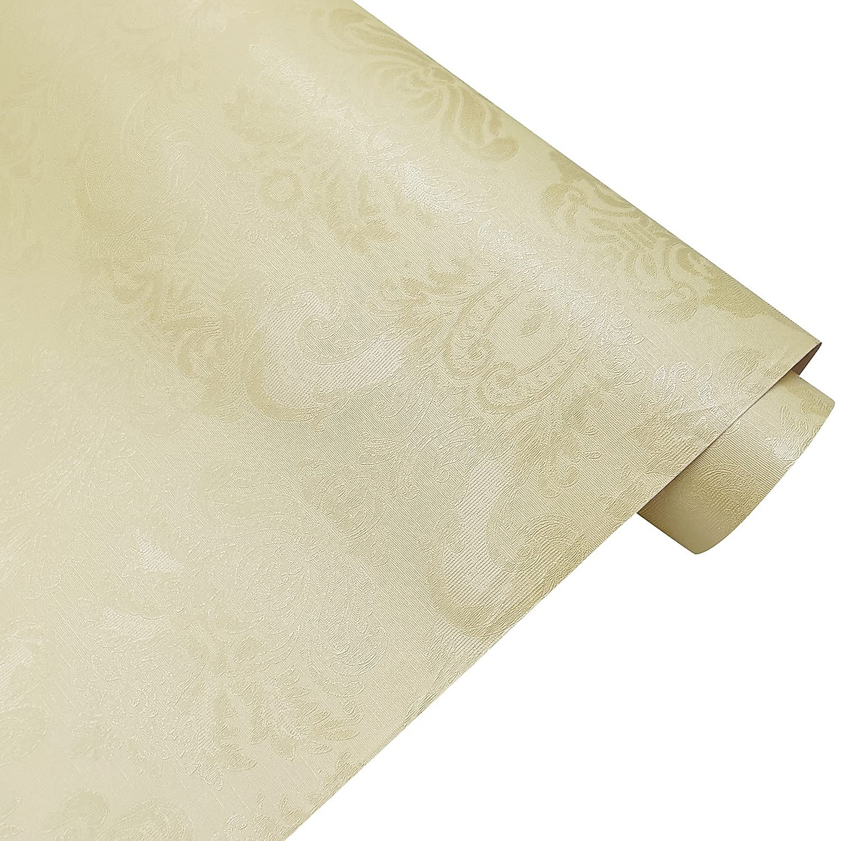 SimpleLife4U Peel & Stick Shelf Liner Waterproof Drawer Paper 17.7 Inch by 9.8 Feet, Beige Damask