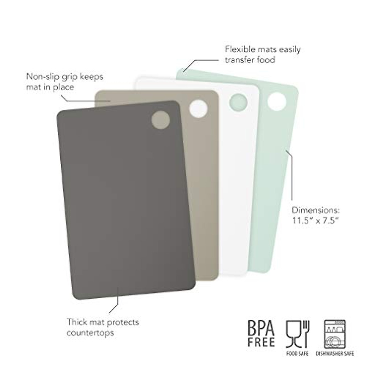 Tovolo Small Set of 4 Assorted Colors, Food Meal Prep Flexible Kitchen, BPA-Free Plastic Board, Dishwasher-Safe Cutting Mats