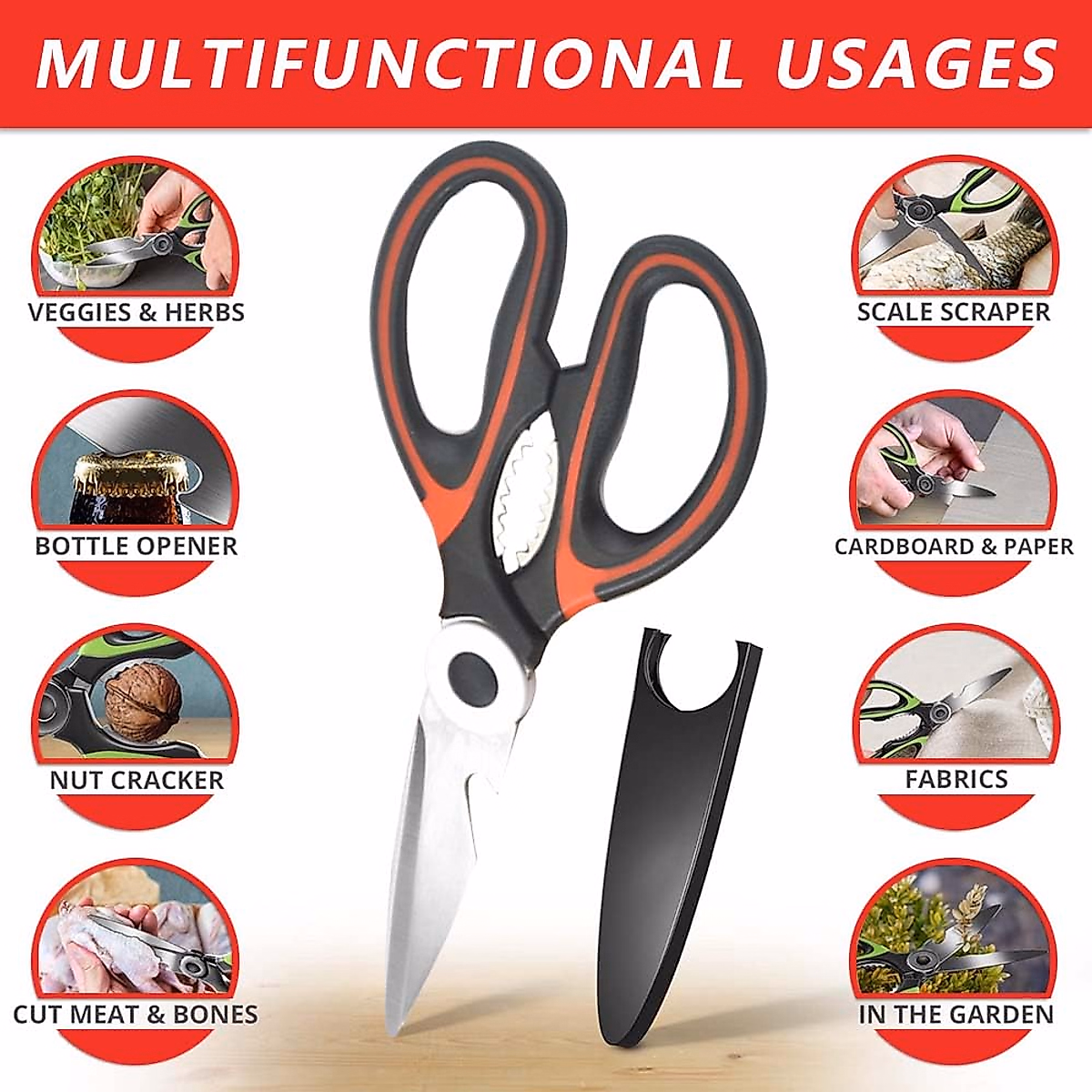 Kitchen Shears, 2-Pack Kitchen Scissors Heavy Duty Meat Scissors, Dishwasher Safe Cooking Scissors, Multipurpose Stainless Steel Sharp Utility Food Scissors for Chicken