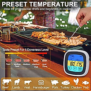 Digital Meat Thermometer for Cooking, Food Thermometer with Large Touchscreen Backlight LCD, Long Probe, Cooking Thermometer for Beef Liquid Oven BBQ Grill Fry Candy, Kitchen Stuff Gift for Women Men
