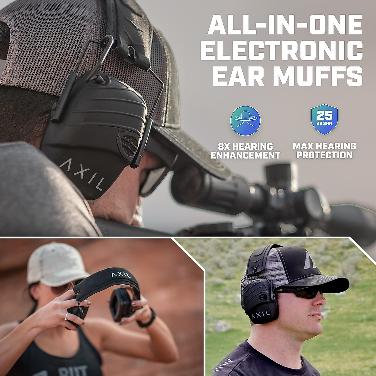 AXIL TRACKR Noise Cancelling Ear Muffs – Mowing, Construction, & Shooting Ear Protection – Comfortable Ear Muffs for Noise Reduction – Sweat & Water Resistant Ear Protection for Shooting