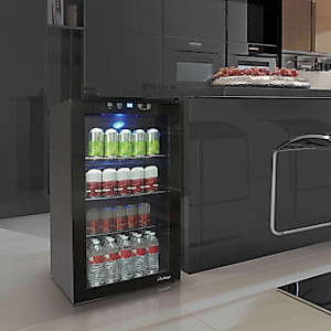 Vinotemp VT-BC34 TS Refrigerator and Cooler Capacity 19 in. Mini Drink Fridge with Adjustable Temperature Control and Glass Door, Can, Black, 80 Beverage