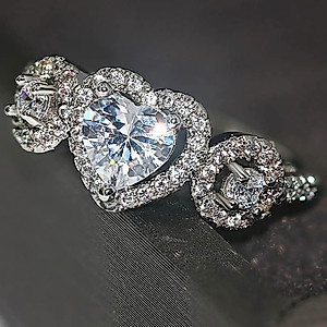 Jude Jewelers White Gold Plated Three Stone Heart Shaped Wedding Engagement Promise Statement Anniversary Ring (Silver, 8)