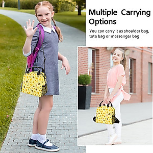 Lamtwbos Cute Yellow Bee Insulated Lunch Bag for Girls Lightweight Lunch Box with Adjustable Shoulder Strap Thermal Lunch Tote Bag Women for Work Picnic