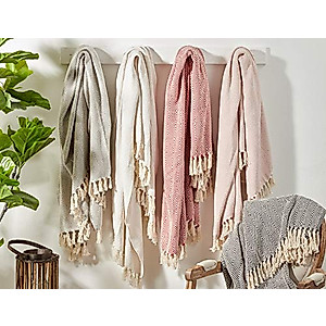 SARO LIFESTYLE Sevan Collection Soft Cotton Diamond Weave Throw, Pink