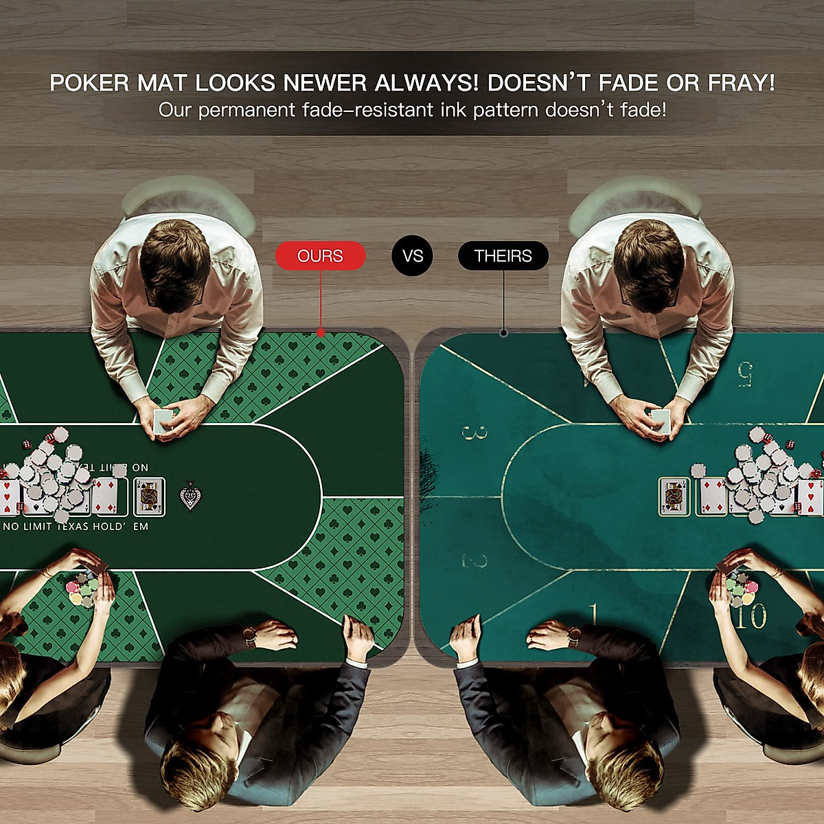 YUZPKRSI 70 x 35 Inch Poker Mat, 8 Players Texas Hold'em Poker Rubber Mat Poker Topper for Tables, Folding Portable Poker Table Top Layout w/Carrying Bag for Poker Games, Blackjack, Casino