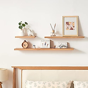 INMAN Floating Shelves for Wall 24 inches Natural Oak Wood Wall Shelves, Wall Mounted Solid Wood Shelf Display Storage Rack for Living Room, Bedroom, Kitchen, Bathroom Decor