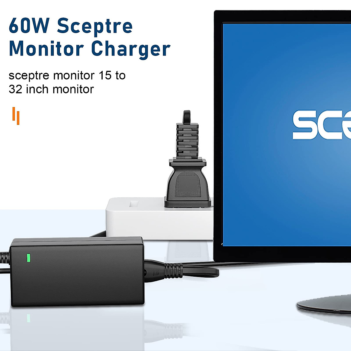 SoulBay 12V Power Cord for Sceptre Monitor, DC in 12V 5A AC Adapter for Sceptre 19" 20" 22" 24" 25" 27" 30" 32" Series LCD LED Monitor TV AD48ACM120400 Charger Replacement Power Supply, UL Listed