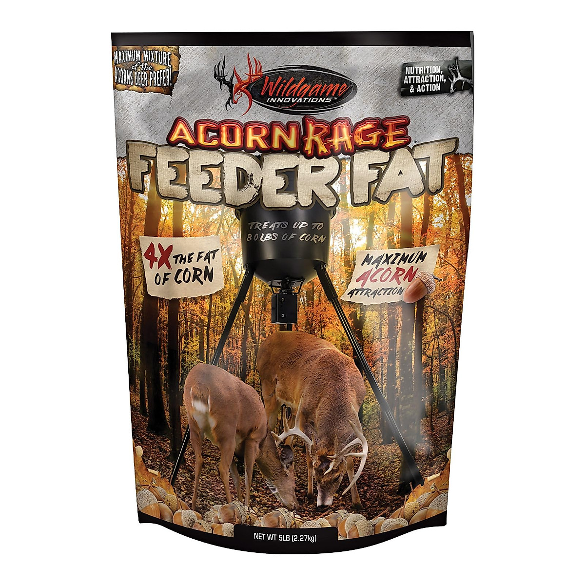 Wildgame Innovations Acorn Rage Feeder Fat Deer Attractant | Effective Year-Round Concentrated Nutritious High-Fat Pellets with Real Acorns, 5lb Bag