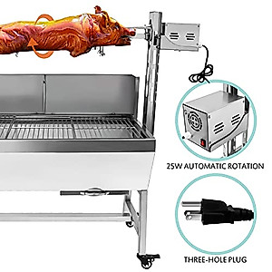 Migoda Stainless Steel Rotisserie Grill with Back Cover Guard, 25W Motor Small Pig Lamb Rotisserie Roaster, 37'' 2 in 1 BBQ Charcoal Rotisserie Grill for Camping Outdoor Kitchen