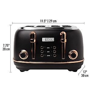 Haden Heritage Series Stainless Steel Electric Water and Tea Kettle & 4 Slice Wide Slot Stainless Steel Toaster Kitchen Bundle Set, Black and Copper
