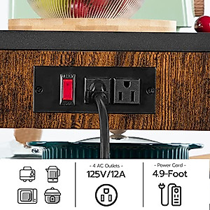 HOOBRO Bakers Rack with Power Outlet, 4-Tier Microwave Stand with Adjustable Wine Rack, Coffee Bar with 10 S-Shaped Hooks, for Kitchen, Living Room, Dinning Room, Rustic Brown BF60UHB01