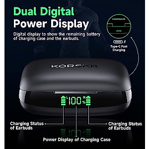 KORSKR Wireless Earbuds Bluetooth 5.3 Ear Buds 42Hrs Playtime Bluetooth Headphones with Charging Case Stereo Bass Over-Ear Earphones with Earhooks Built-in Mic Waterproof Headset for Sports Black