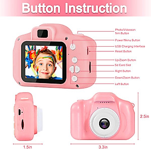 1080P Kids Camera for Girls, Toddler Camera for Christmas Birthday Festival Gift, Children Rechargable Selfie Camera Toy for 3-9 Year Old Girls, Multi-Functional Kids Digital Camera with 32GB SD Card
