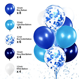 Iysoll Blue Birthday Party Decorations for Boys Men Happy Birthday Banner Balloons Navy Royal Light Blue Pom Poms Foil Curtain Décor Blue Party Decorations for Baby Boy Birthday