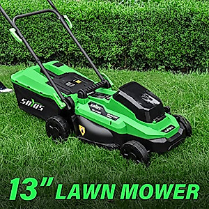 SOYUS Electric Lawn Mower Cordless, 13 Inch 20V Lawn Mowers with Brushless Motor, 5-Position Height Adjustment, 2x4.0Ah Batteries & Charger Included