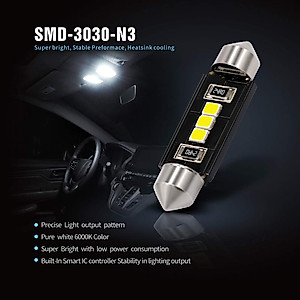 SIR IUS LED N3 578 LED bulbs Pure white Super Bright LED Festoon 300 Lumens 3030 Chipset for Car Truck Interiors Dome Map Door Courtesy Lights 1.72” 41MM 211-2 212-2 569 size pack of 6