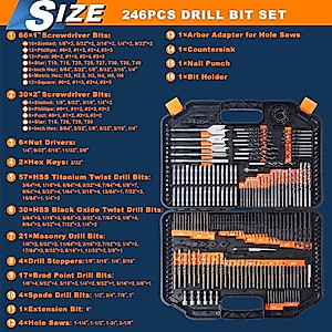 Carbide Drill Bit Set and Allen Wrench Hex Drill Bits Tool Kit Organizer for Cordless Drill Impact Drive Masonry Drill Bit Set (246PCS)