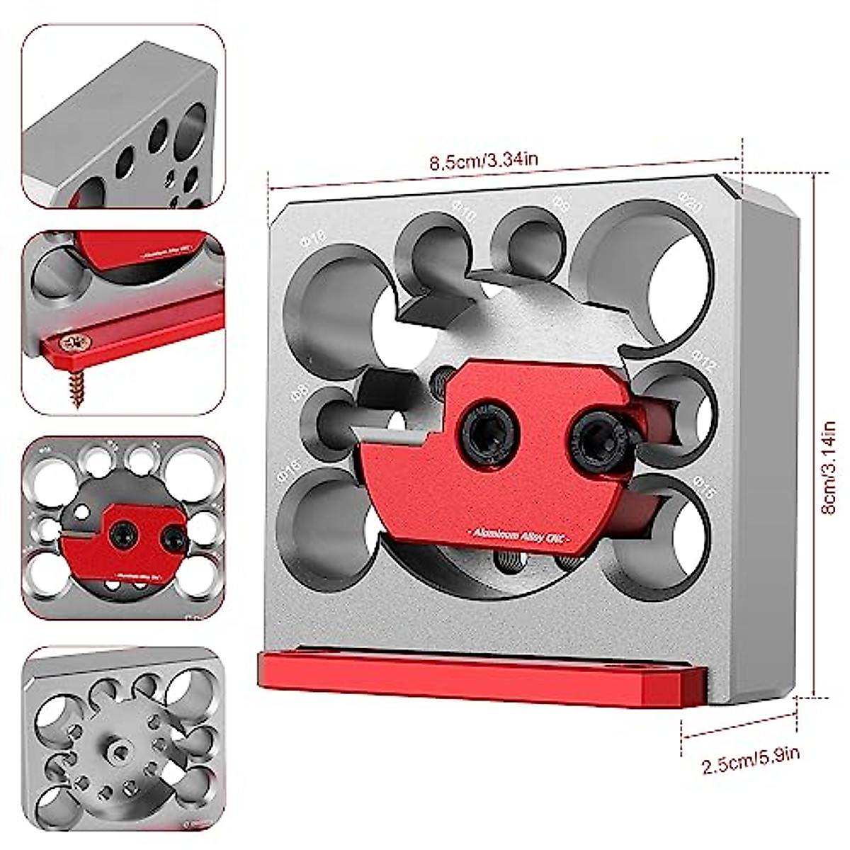 6Pcs Dowel Maker Jig Kit,Metric 8mm to 20mm Adjustable Dowel Maker with Carbide Blade,Electric Drill Milling Dowel Round Rod Auxiliary Tool for Wooden Rods Sticks Woodworking (Silver Red)